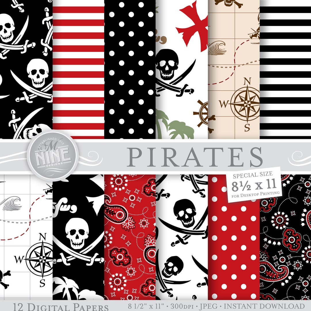 PIRATES Digital Paper / PIRATE Party Printables / 8 1/2 X 11 Pirate ...