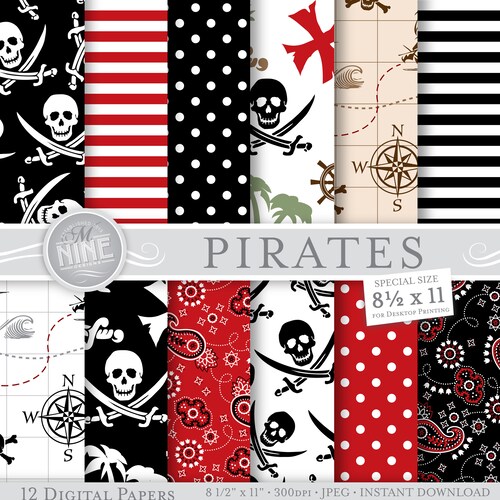 PIRATE Digital Paper Pirates Theme Paper Pirate Scrapbook - Etsy