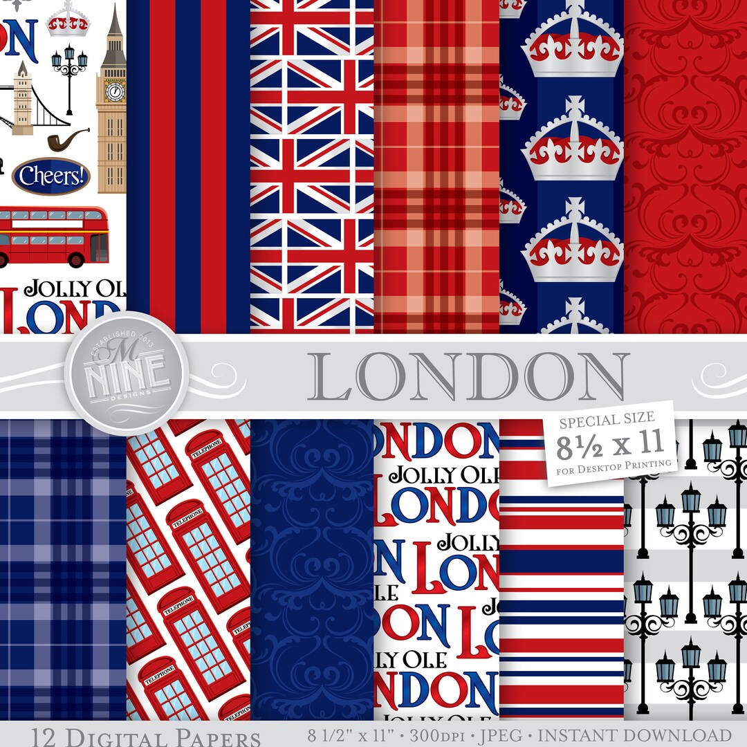 London Digital Paper Bundle, London England Theme Printable Downloads ...