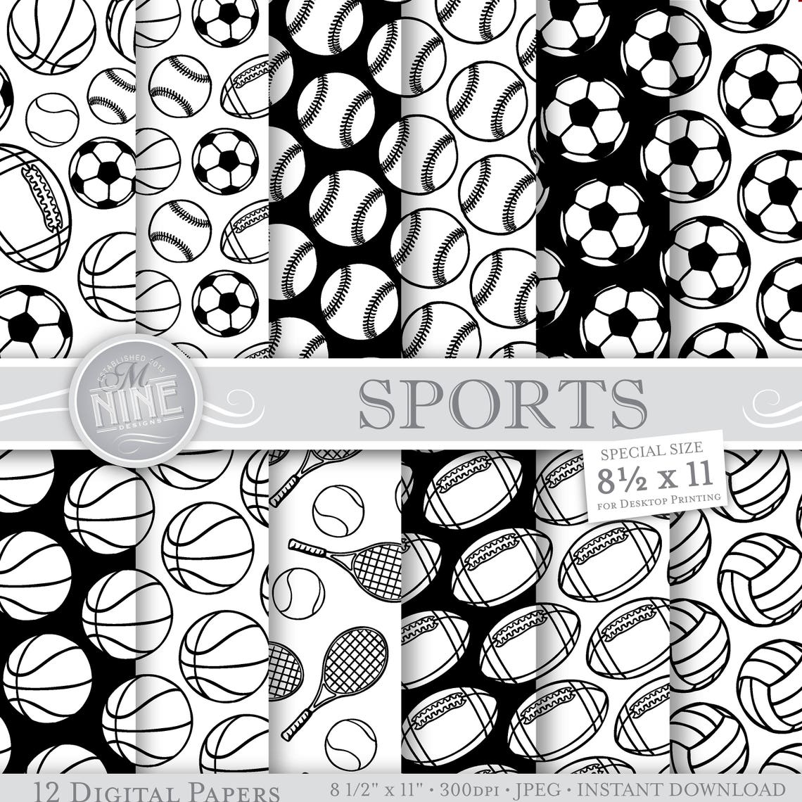 SPORTS Digital Paper Printables Digital Downloads Sports - Etsy