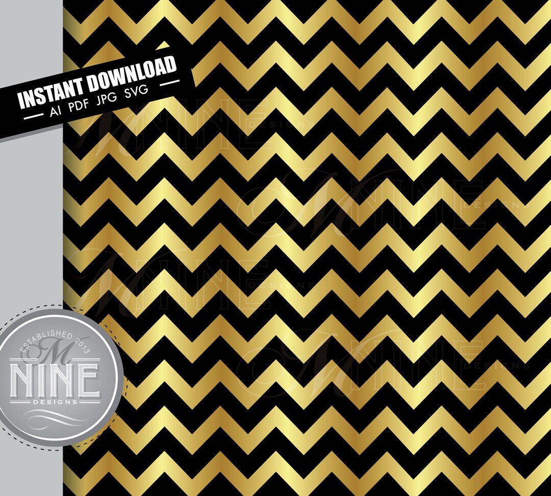 Black and Gold Chevron Pattern SVG Cut File Seamless Repeatable Chevron ...