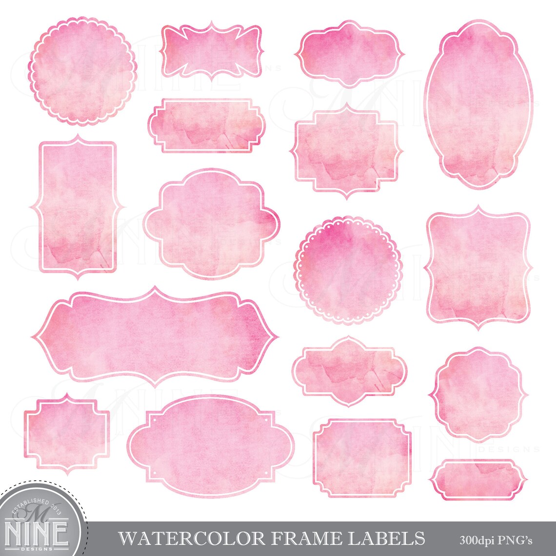 Pink Watercolor FRAME LABELS Clipart / Watercolor Clip Art / - Etsy