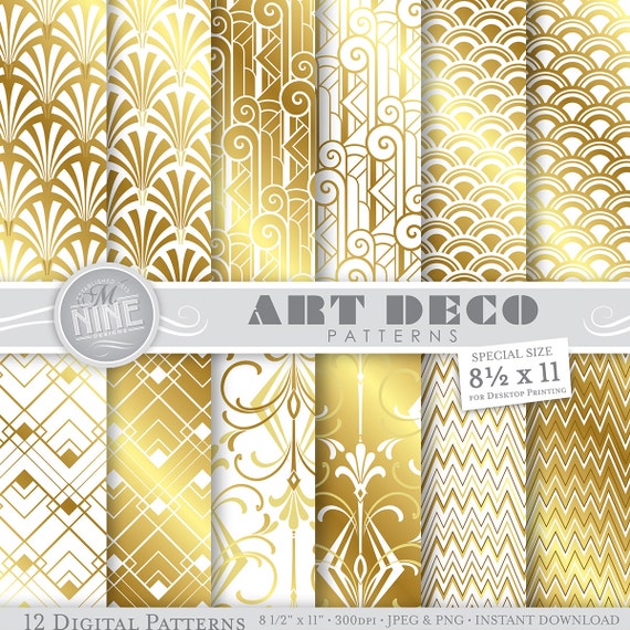 Gold & White ART DECO Digital Paper Pack 8 1/2 x | Etsy
