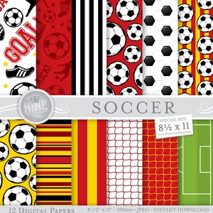 SOCCER Digital Paper / Red and Gold Soccer Printables / 8 1/2 X 11 ...