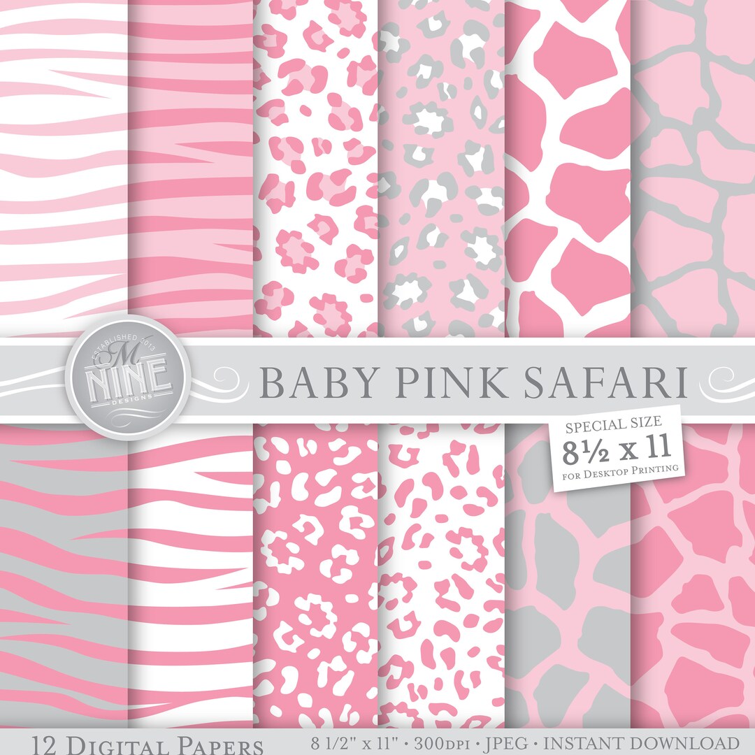 BABY GIRL SAFARI Digital Paper 8 1/2 X 11 Pattern Prints, Instant ...