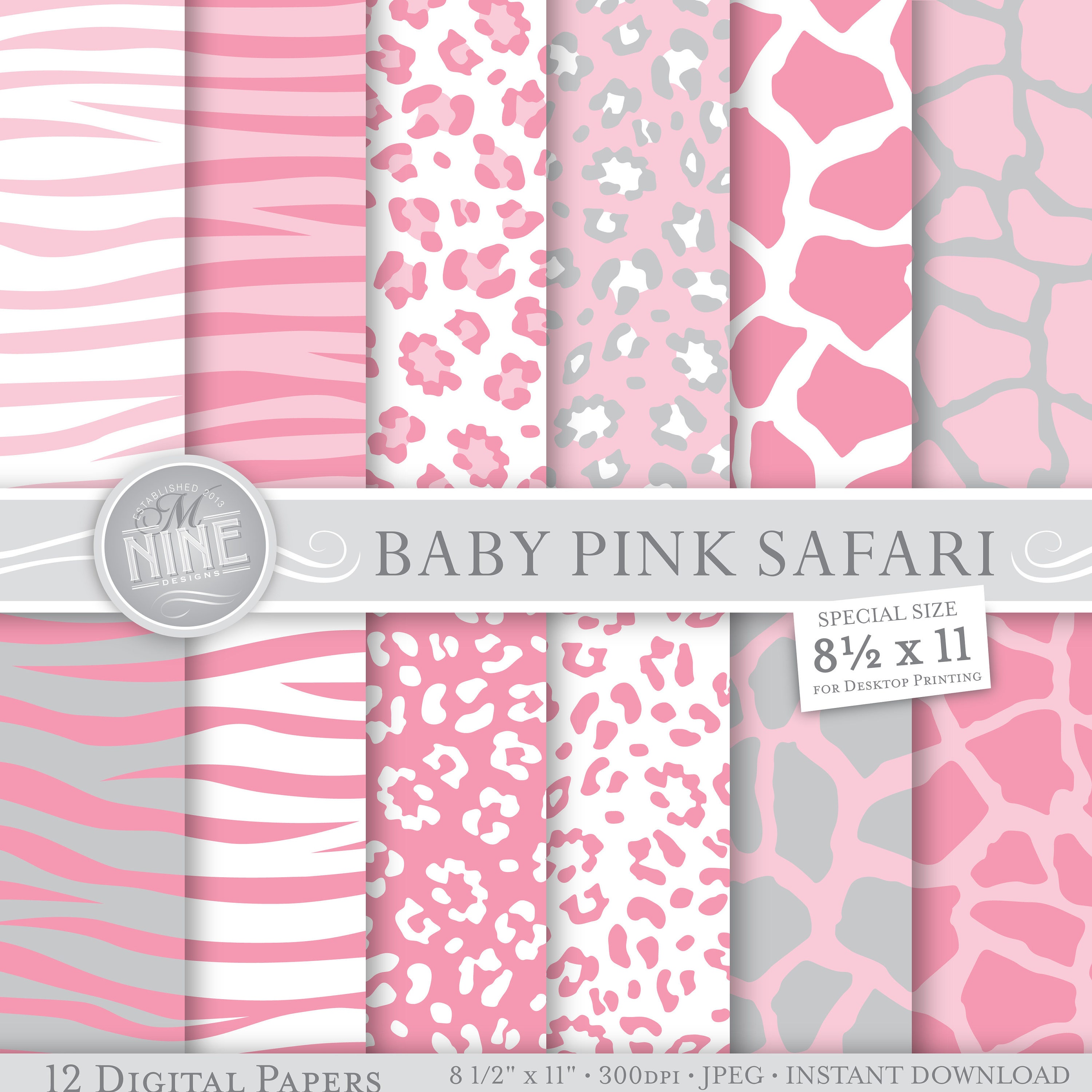 BABY GIRL SAFARI Digital Paper 8 1/2 X 11 Pattern - Etsy