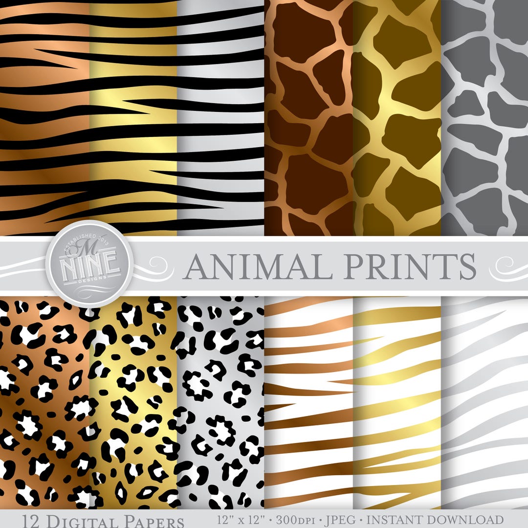 Metallic ANIMAL PRINTS Digital Paper Pattern Prints, Instant Download ...