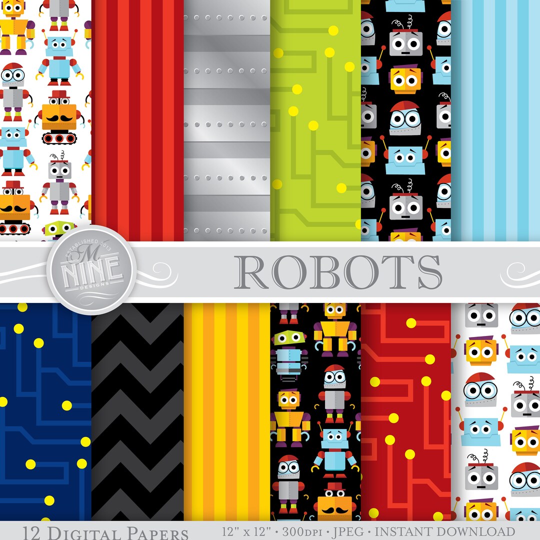 Robots Digital Paper Bundle, Kids Robot Party Decorations, Robot Theme ...