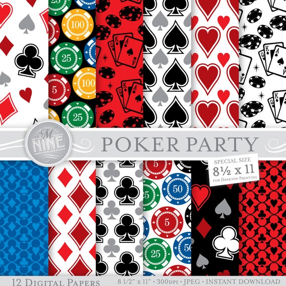 POKER PARTY Digital Paper Printables 8 1/2 X 11 | Etsy