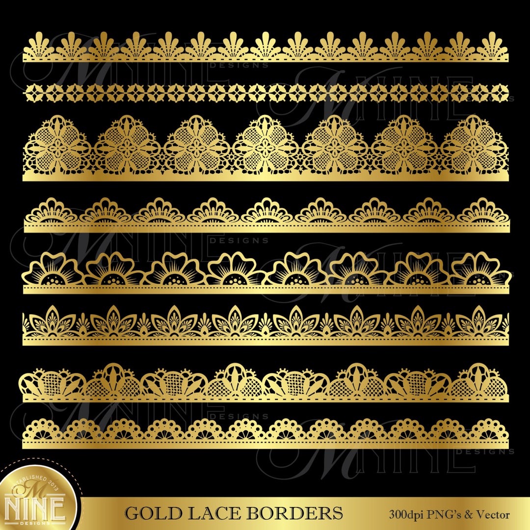 Gold Lace Borders Digital Clipart Design Elements, Vintage Antique Clip ...