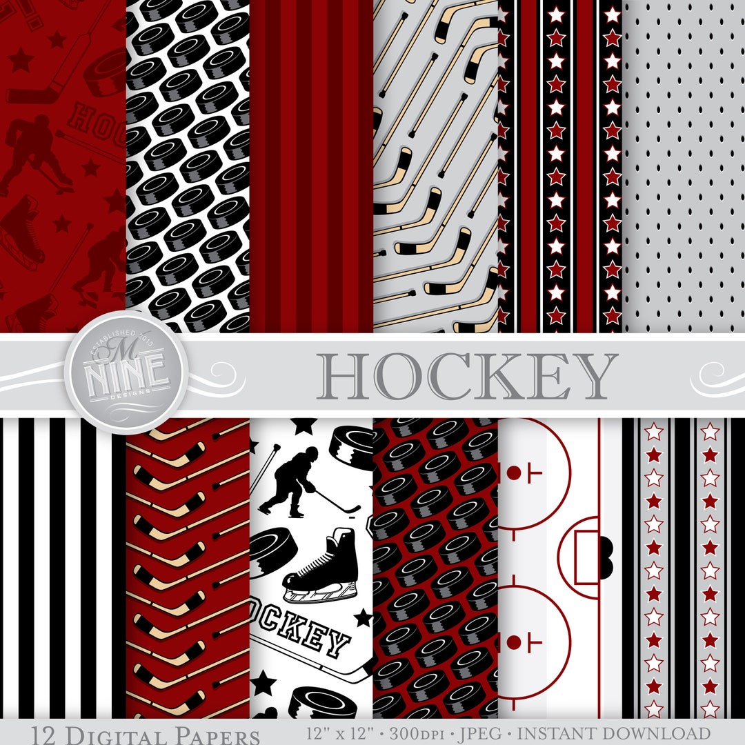HOCKEY Digital Paper / Hockey Party Printables / Red Hockey Patterns ...