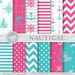 Nautical Digital Paper: Pink Teal NAUTICAL Printable Pattern | Etsy