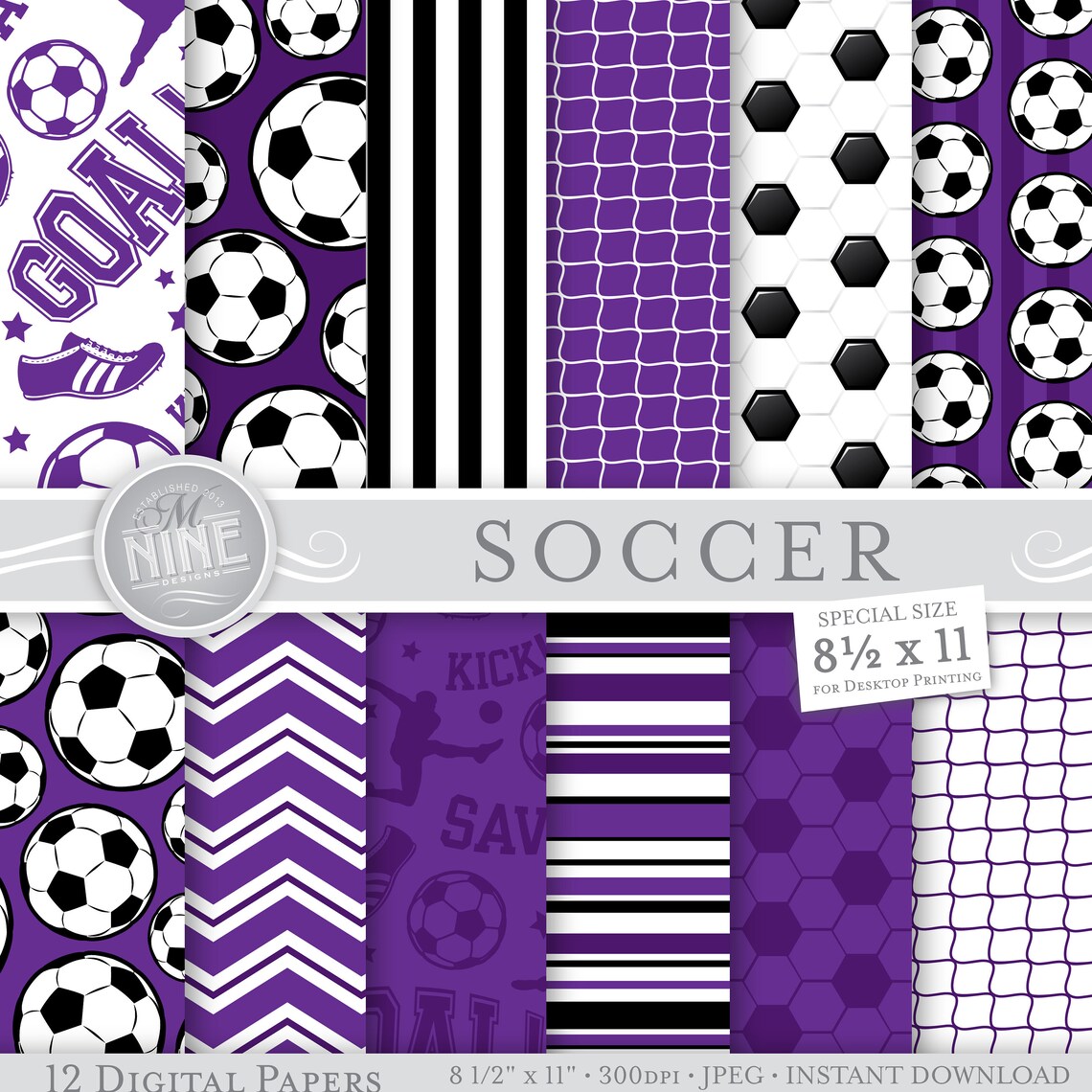 SOCCER Digital Paper / Soccer Printables / 8 1/2 x 11 Purple | Etsy
