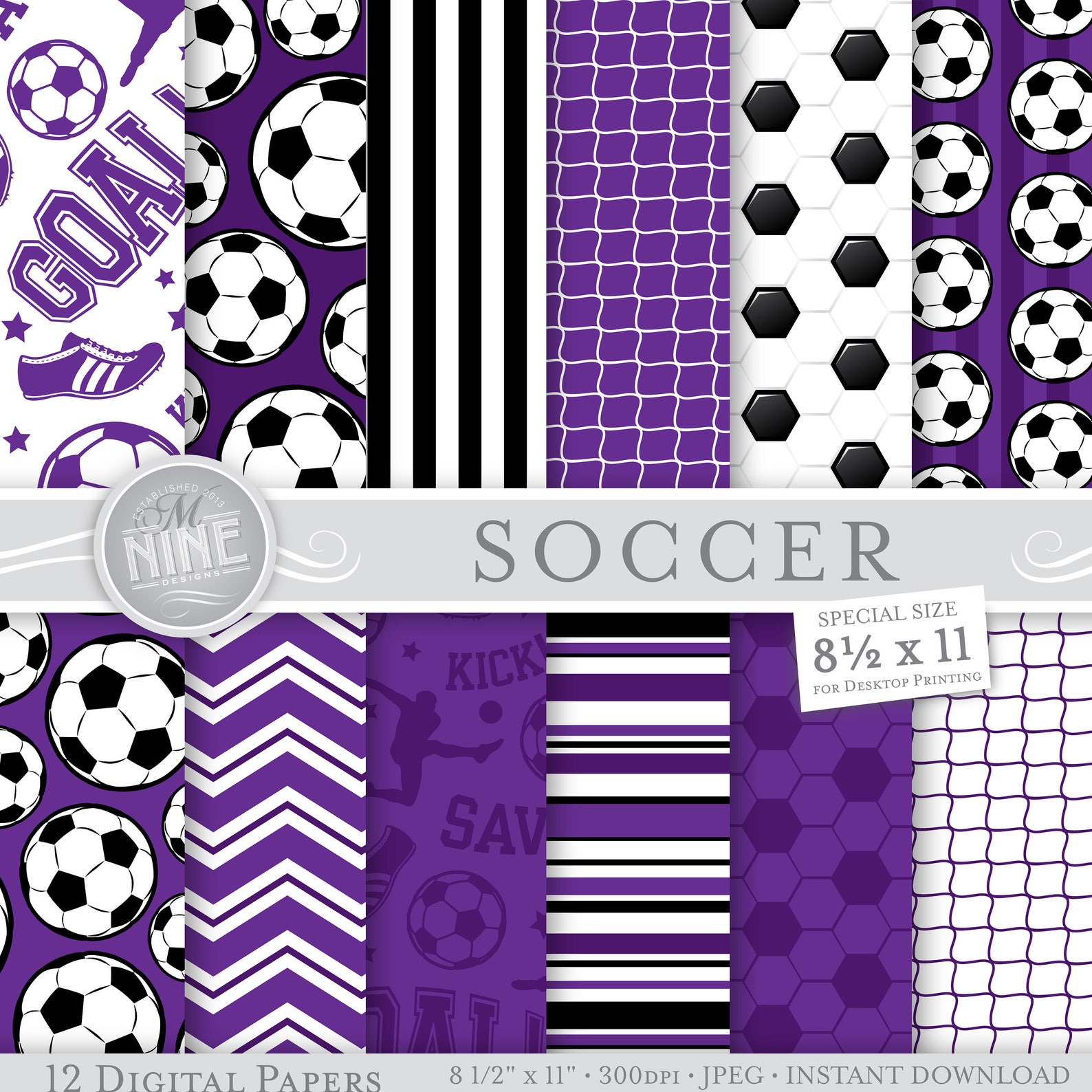 SOCCER Digital Paper / Soccer Printables / 8 1/2 x 11 Purple | Etsy