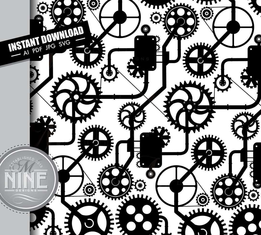 Steam Punk Engine Pattern Digital Paper Steam Punk Engine Svg Cut File ...