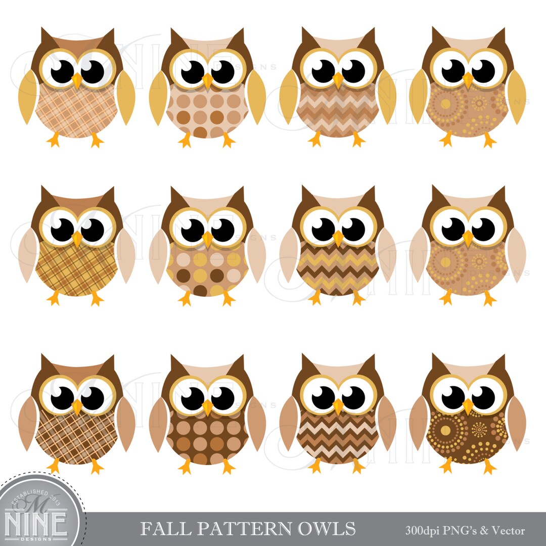 FALL PATTERN OWLS Clipart Illustrations Vector Owl Clip Art, Owl ...