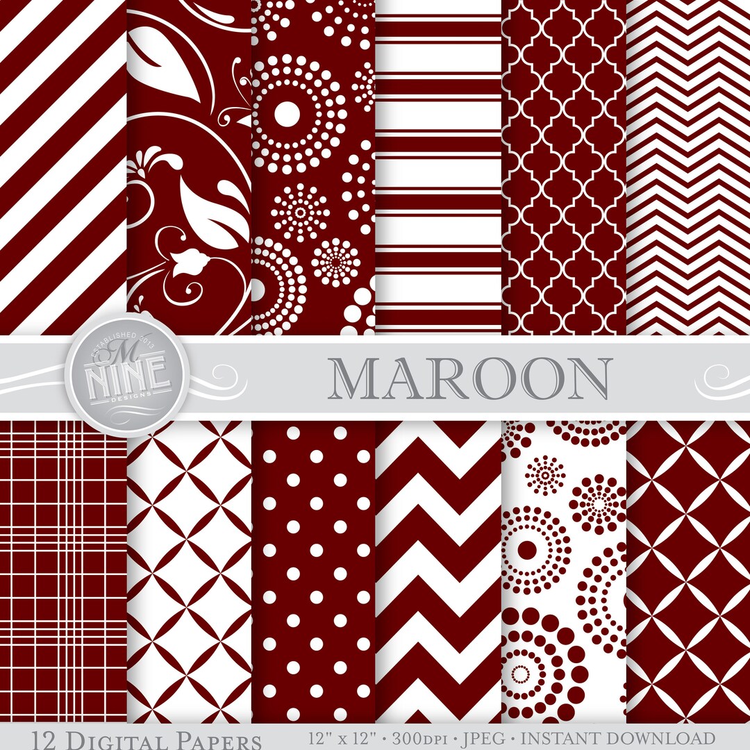 MAROON Digital Paper / Red Printable Patterns / Seamless Patterns ...