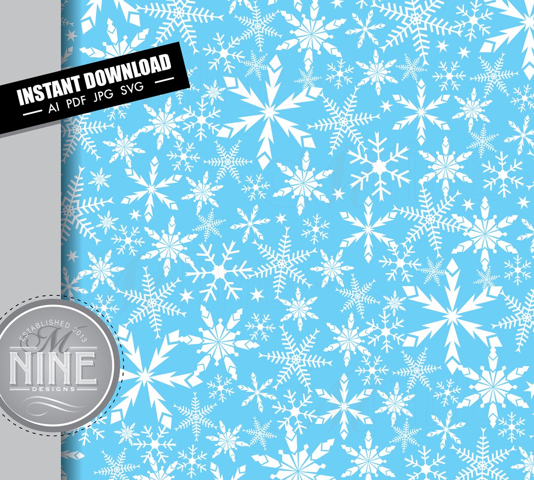 Snowflakes Pattern Blue Snowflakes Svg Pdf Jpg Vector AI Download ...