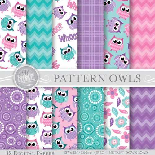 Owls Digital Paper: PURPLE PATTERN OWLS Pattern Prints Owls | Etsy