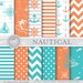 CORAL & TEAL NAUTICAL Patterns 12 X 12 Digital Paper Seamless Pattern ...