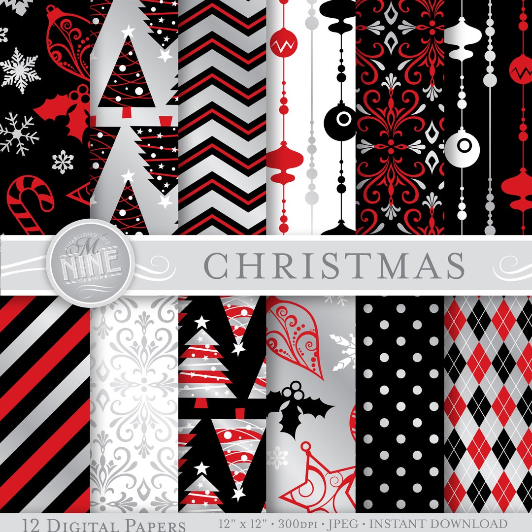 Black and Red CHRISTMAS Digital Paper / Christmas Patterns / Christmas ...