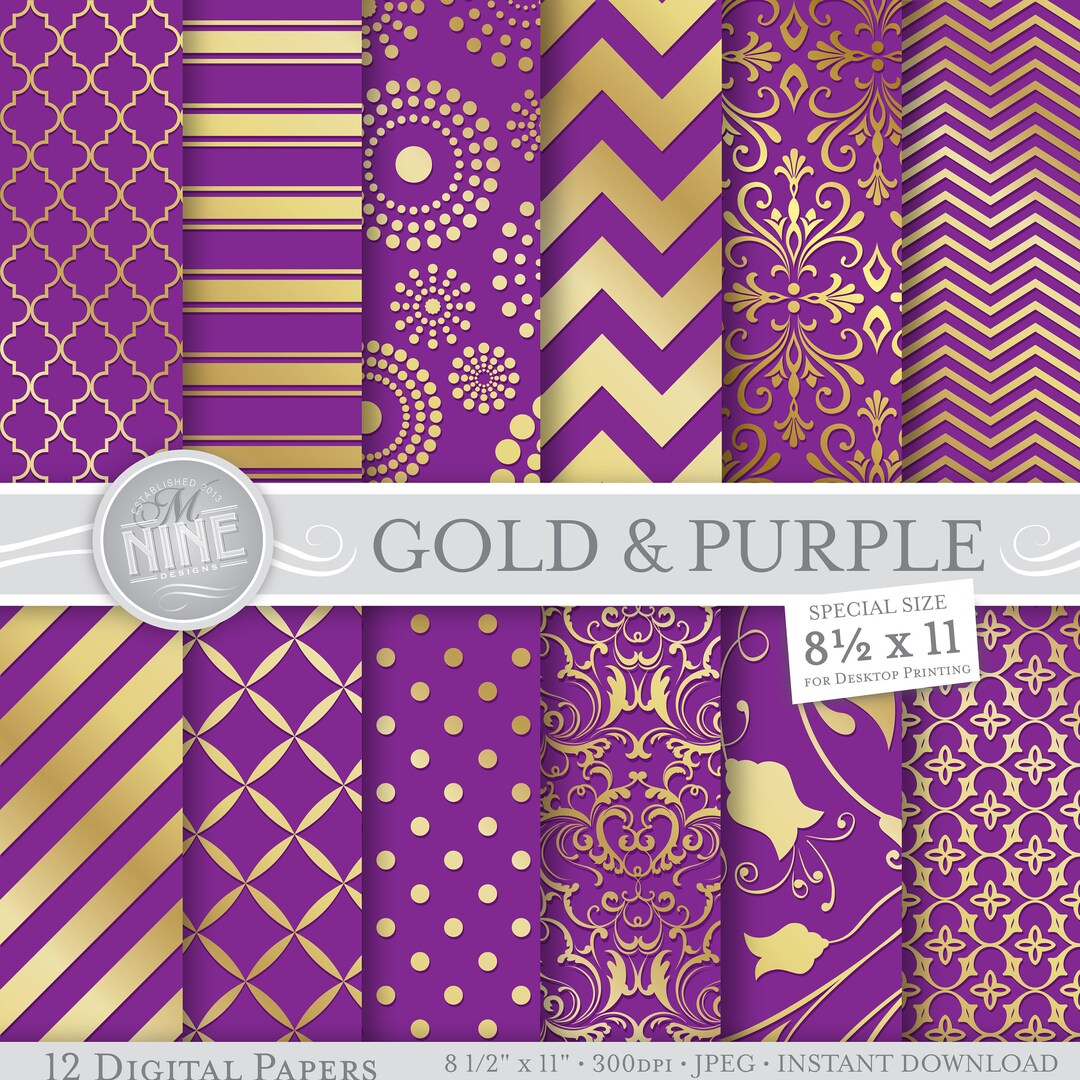 GOLD and PURPLE Digital Paper / 8 1/2 X 11 Pattern Downloads / Gold ...