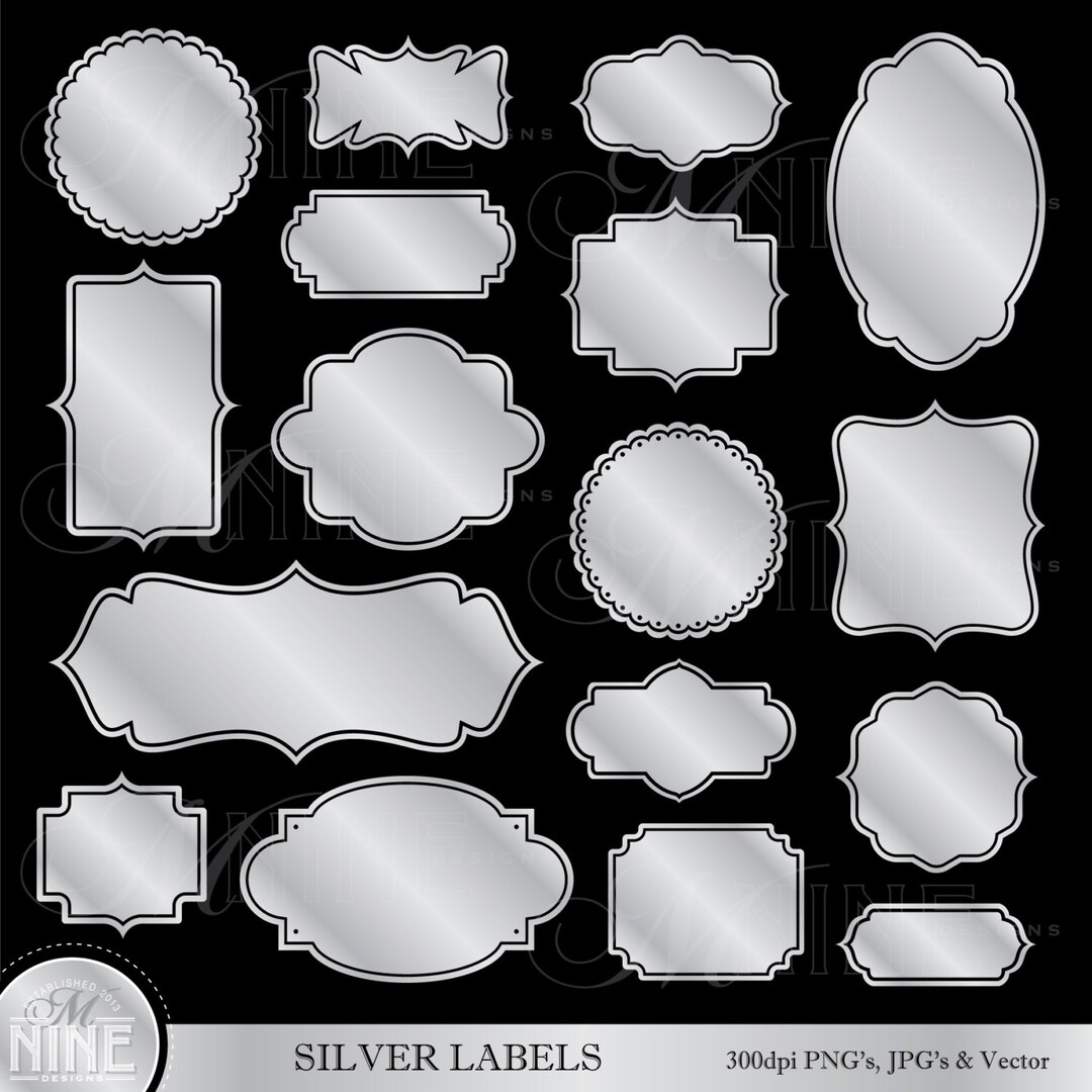 SILVER LABELS Clipart Digital Clip Art Vector Design Elements, Instant ...