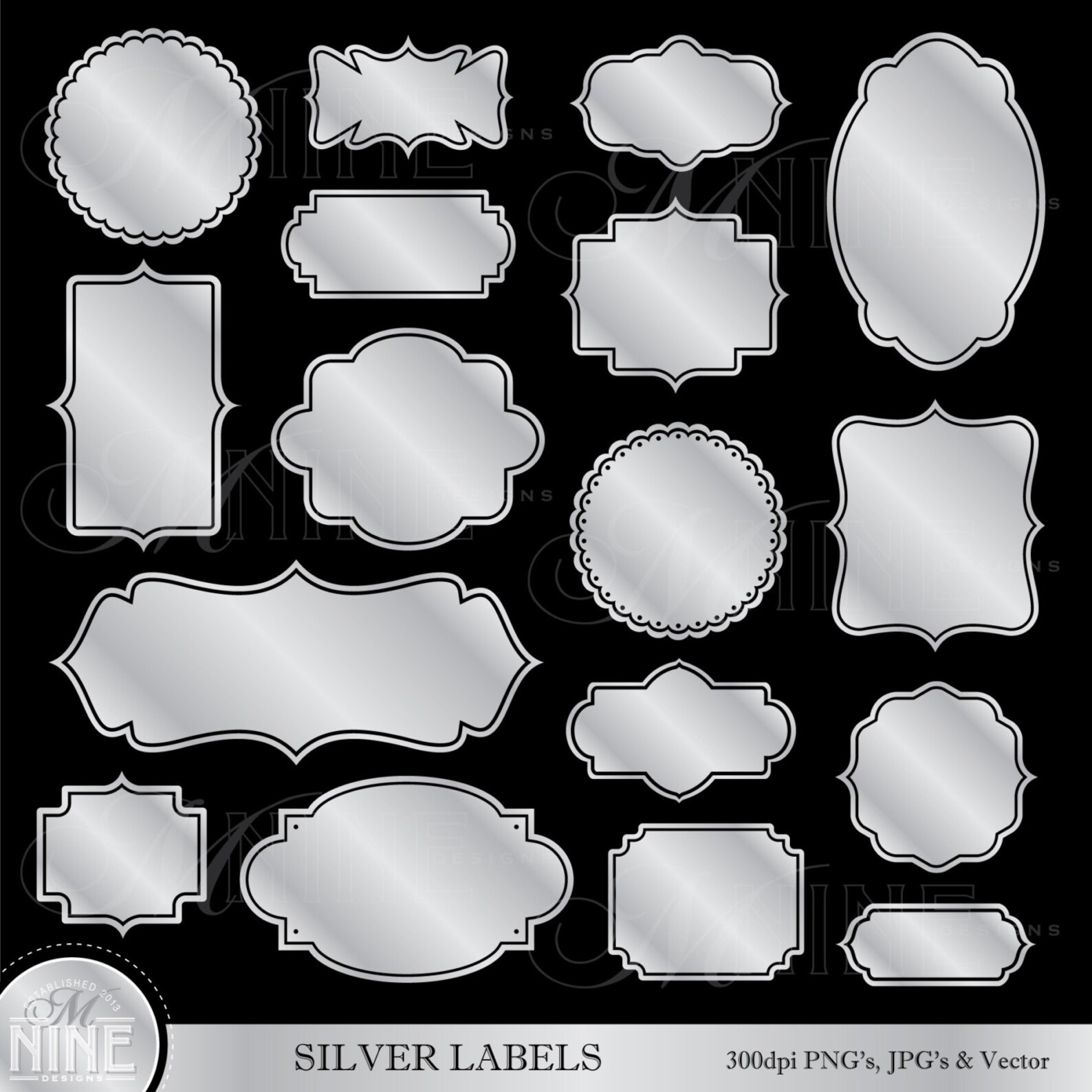 SILVER LABELS Clipart Digital Clip Art Vector Design Elements | Etsy