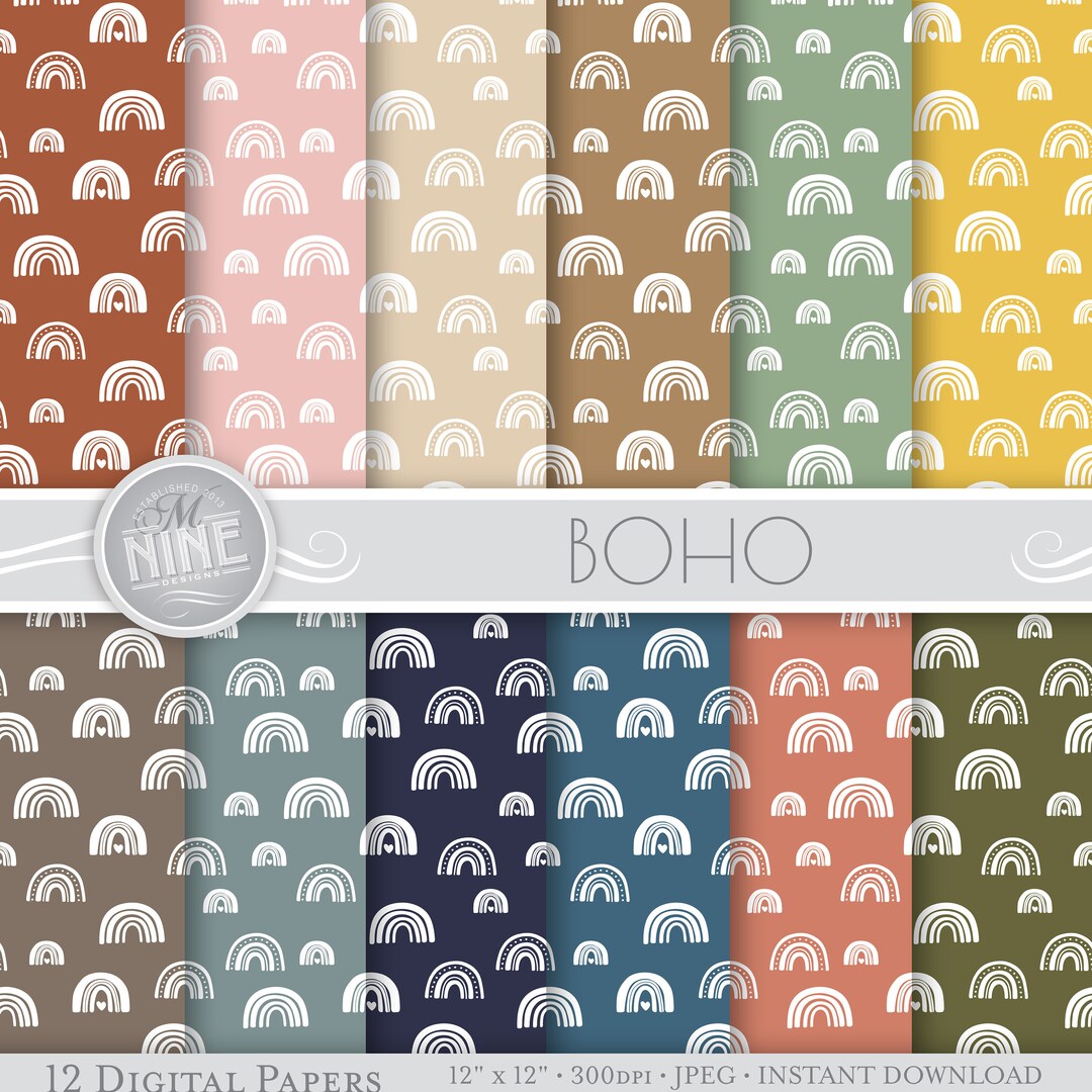 Boho Rainbows Digital Paper Boho Rainbows Seamless Digital Paper ...