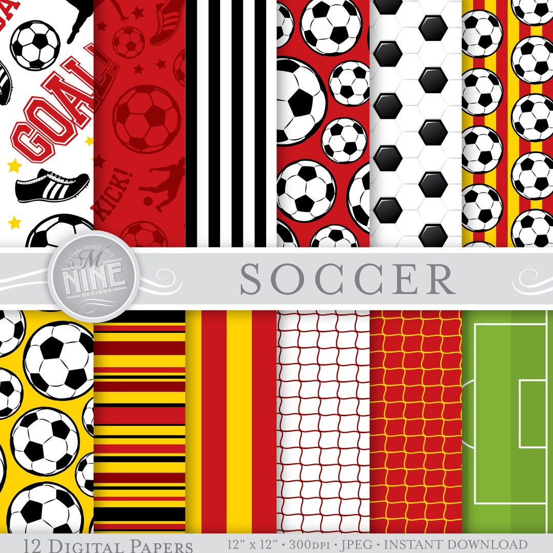 SOCCER Digital Paper / Red and Gold Soccer Printables / Soccer Patterns ...