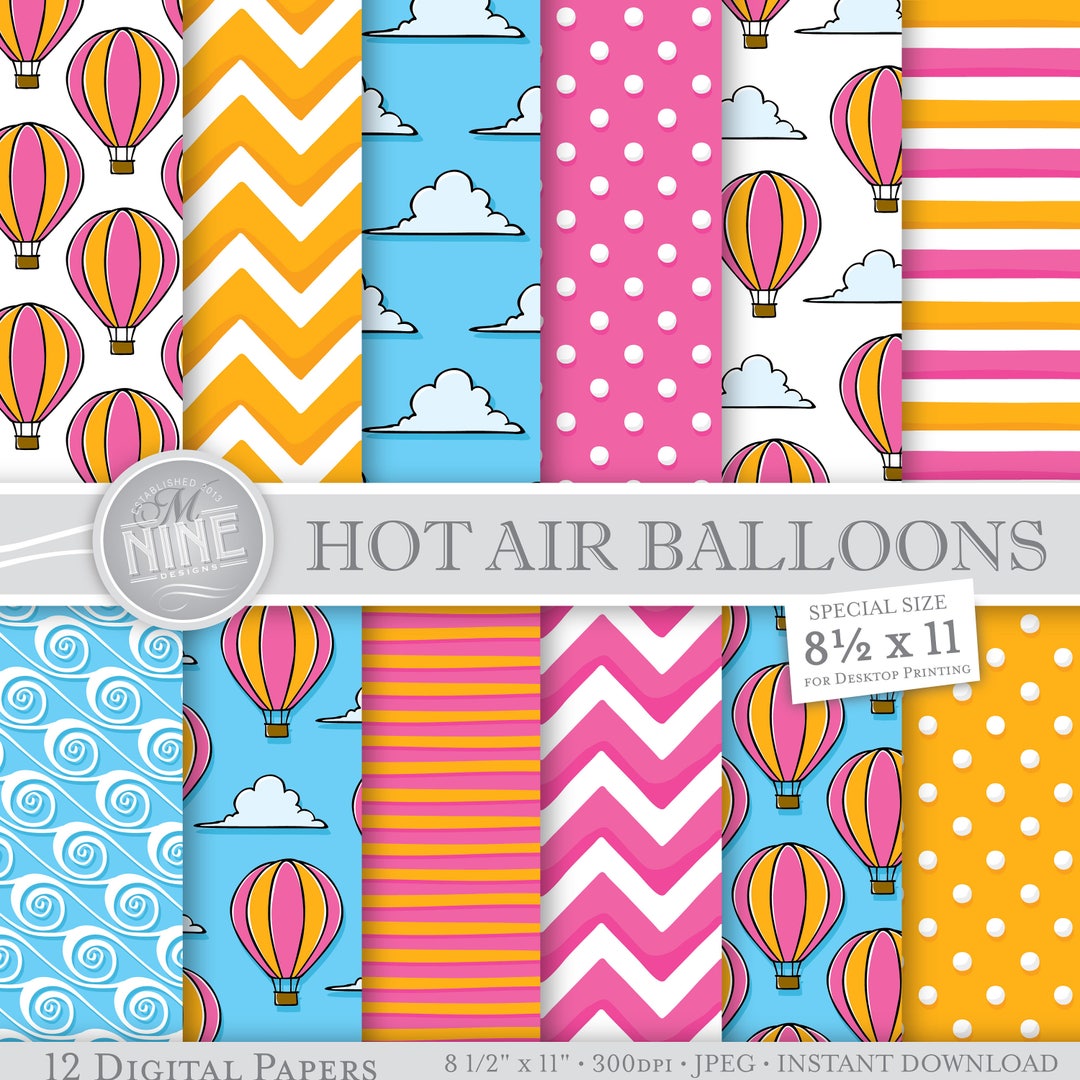 HOT AIR BALLOONS Digital Paper Printables Digital Downloads Balloon ...