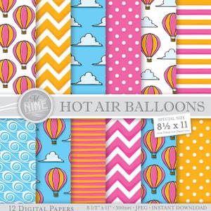 HOT AIR BALLOONS Digital Paper Printables Digital Downloads Balloon ...