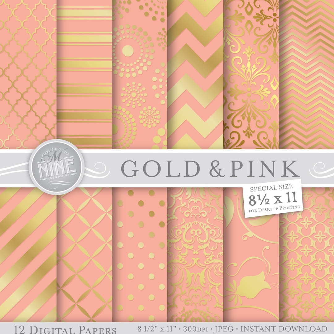 GOLD PINK Digital Paper: Gold Pink Printable Pattern Prints, Gold Pink ...