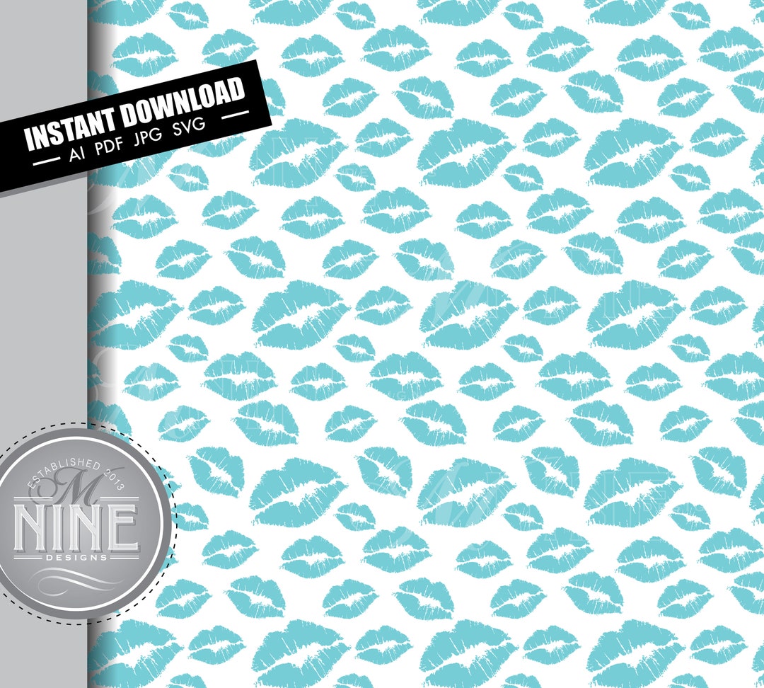 Blue Lips Print Pattern, Seamless Repeatable Lipstick Svg Pdf Jpg ...