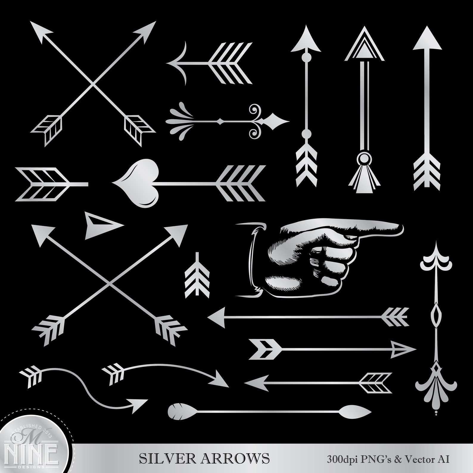 Silver ARROWS Clipart Silver Vector Arrows Clip Art Silver - Etsy