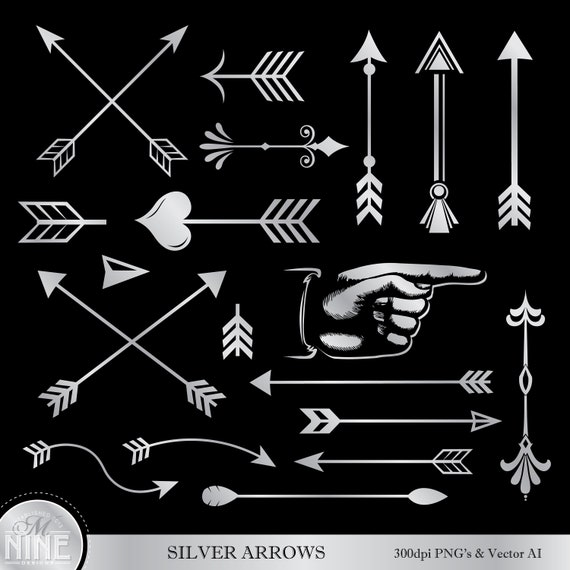 Silver ARROWS Clipart Silver Vector Arrows Clip Art Silver - Etsy