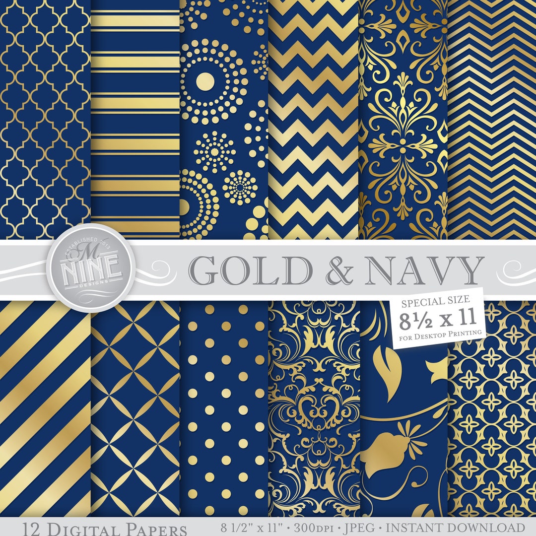 GOLD & NAVY Digital Paper 8 1/2 X 11 Patterns Pattern Prints, Instant ...