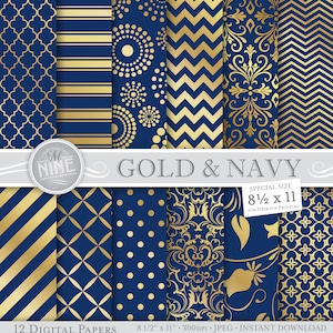 GOLD & NAVY Digital Paper 8 1/2 X 11 Patterns Pattern Prints, Instant ...