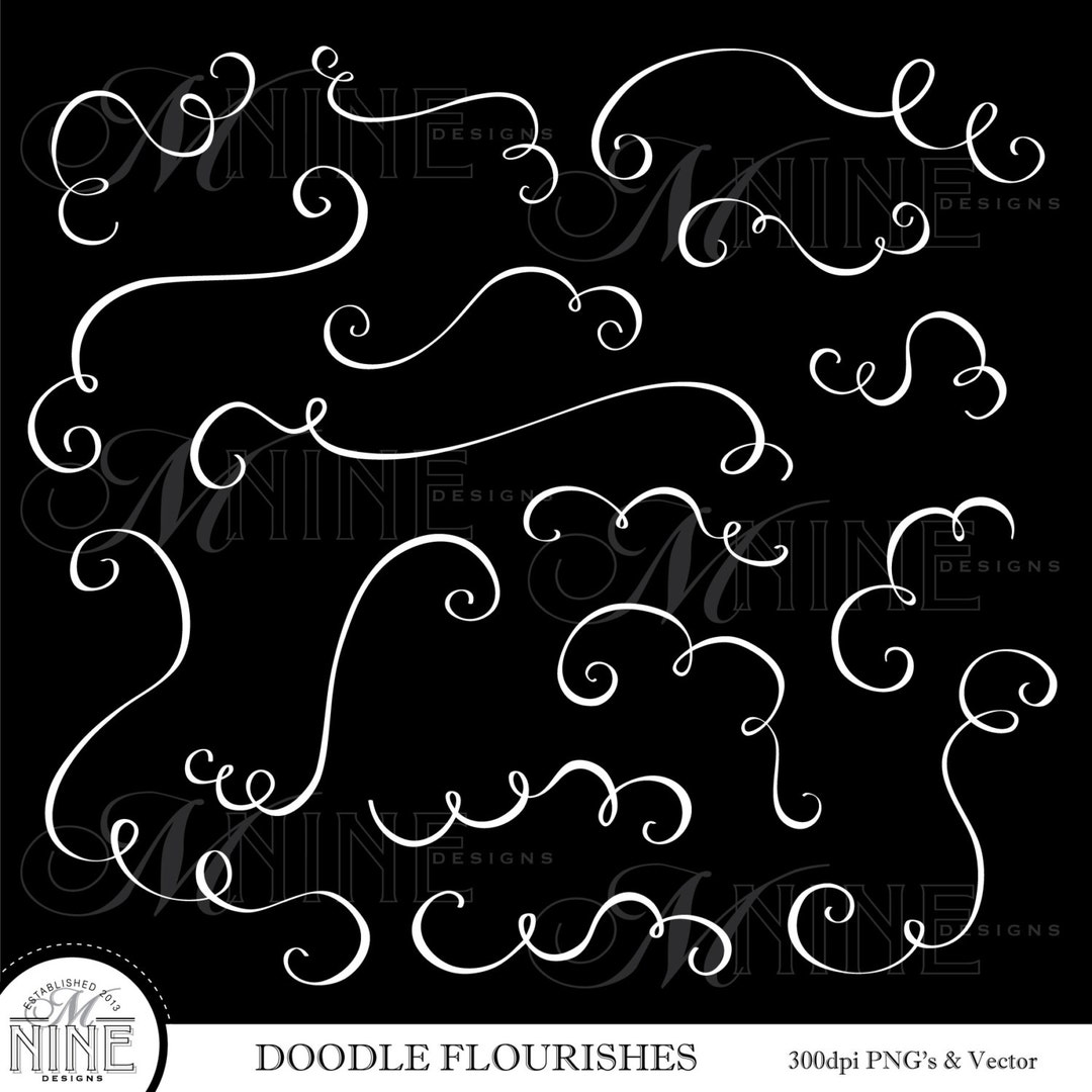 WHITE DOODLE FLOURISHES Clipart Digital Clip Art Design Elements ...