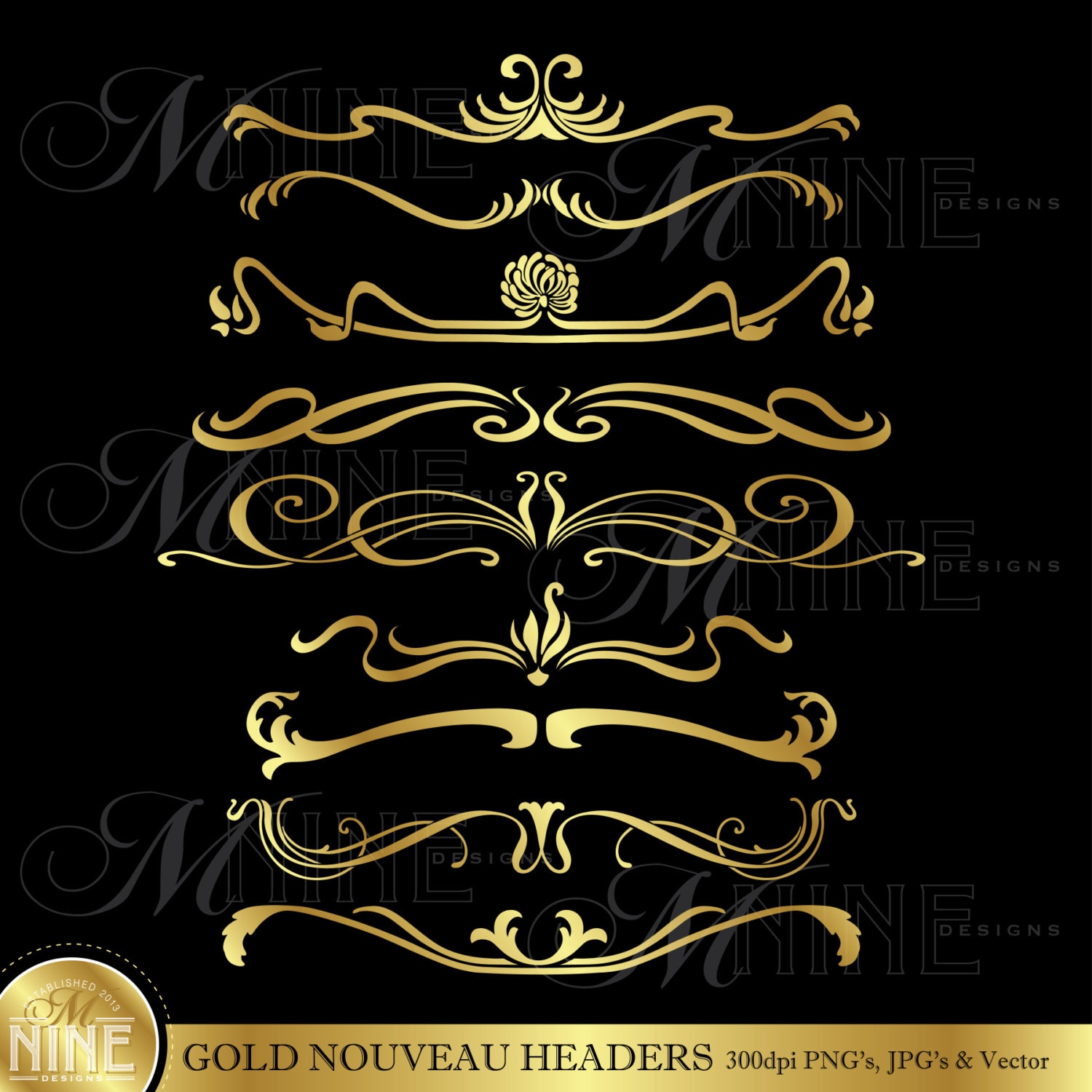 GOLD NOUVEAU HEADERS Clipart Digital Clip Art Descarga - Etsy España