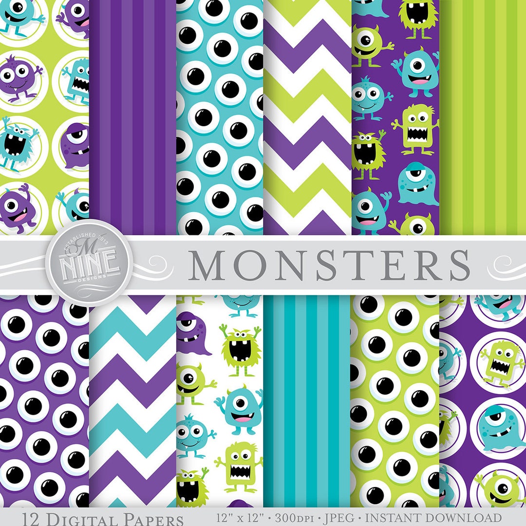 Monsters Digital Paper Bundle, Monster Party Pattern Downloads ...