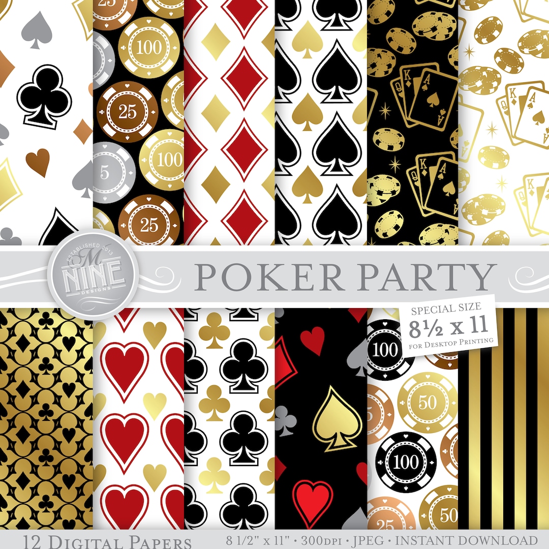 Gold POKER PARTY Digital Paper 8 1/2 X 11 Casino Pattern Printables ...