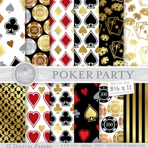 Gold POKER PARTY Digital Paper 8 1/2 X 11 Casino Pattern Printables ...