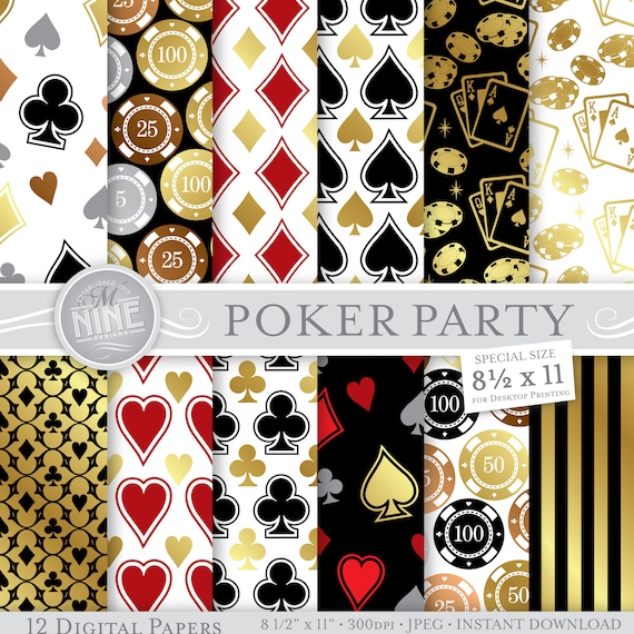 Gold POKER PARTY Digital Paper 8 1/2 x 11 Casino Pattern | Etsy