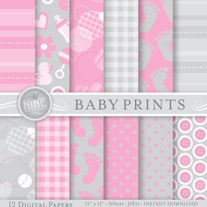 BABY GIRL Digital Paper / Pink and Gray BABY Patterns / Baby - Etsy