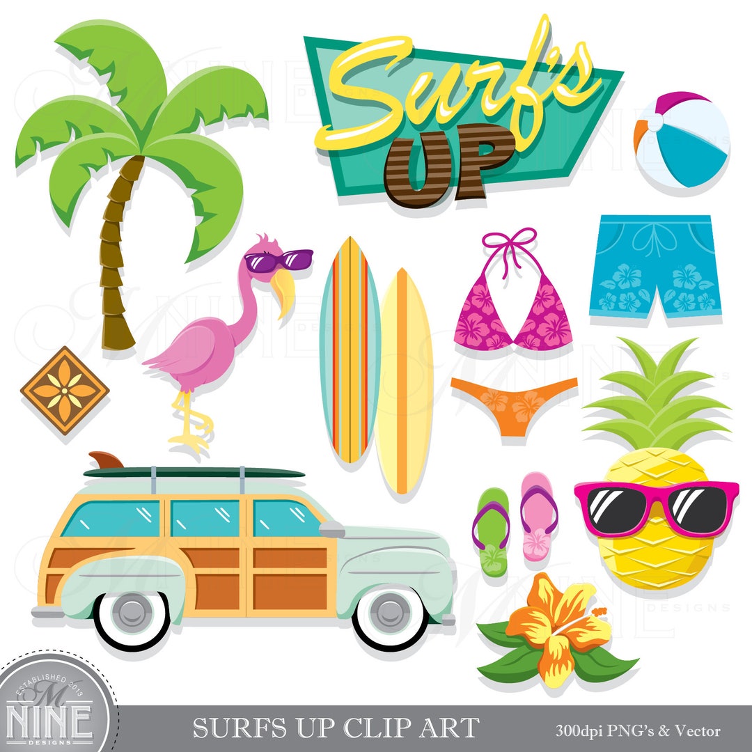 Summer Beach Vacay Clip Art, Surfing Clipart Download, Summer Beach ...