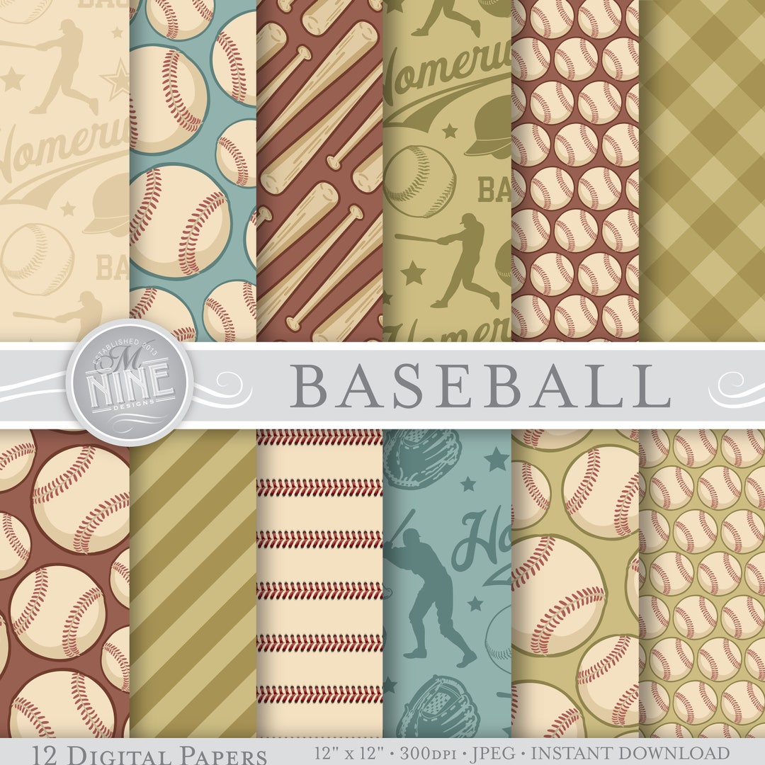 Baseball Digital Paper, Vintage Colors, Baseball Party Printables ...