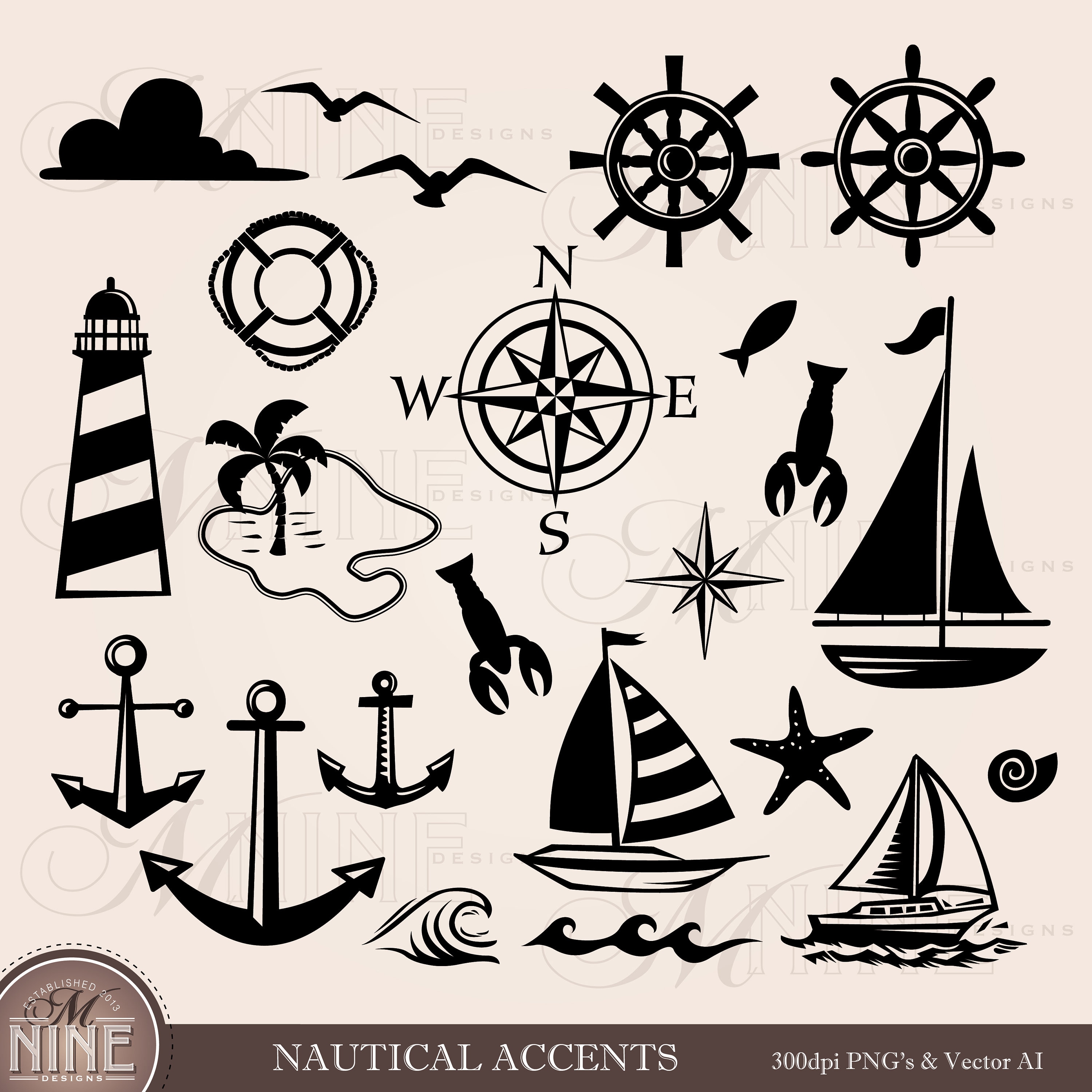 NAUTICAL ACCENTS Clip Art Nautical Theme Clipart Downloads Vector Sailboat Clipart Lighthouse Clip Art Anchor Png Svg Silhouette Clipart Etsy UK