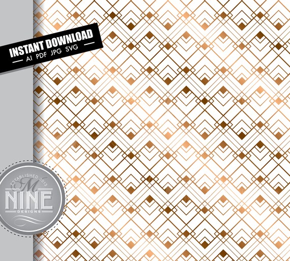Art Deco Diamond Pattern Digital Paper Bronze Roaring | Etsy