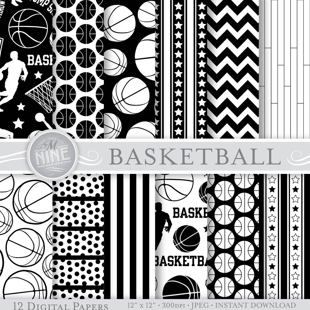 BASKETBALL Digital Paper / Basketball Party Printables / Black and ...